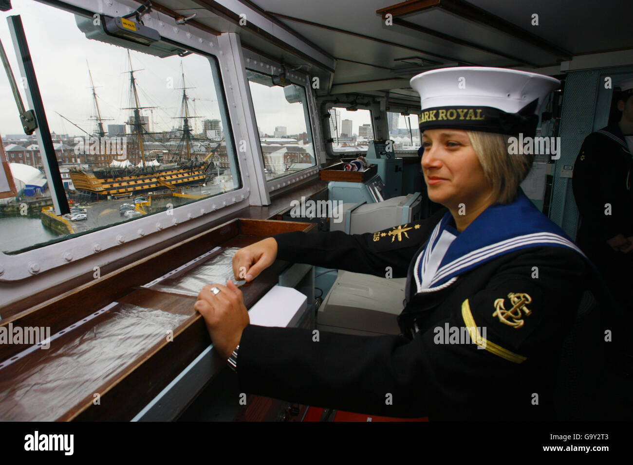 Leading Seaman CIS Angela McClelland looks at Nelson's flagship HMS ...