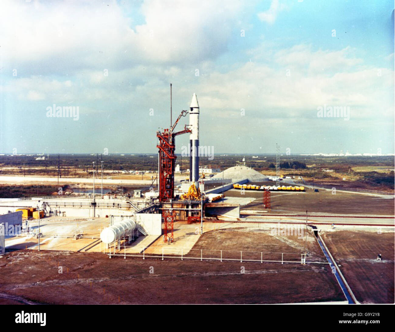 An early test of the Atlas missile system, showcasing the powerful ...