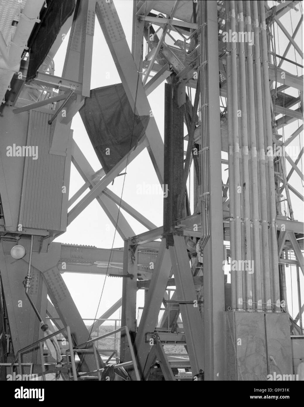 An early test of the Atlas missile in flight, captured in this image ...