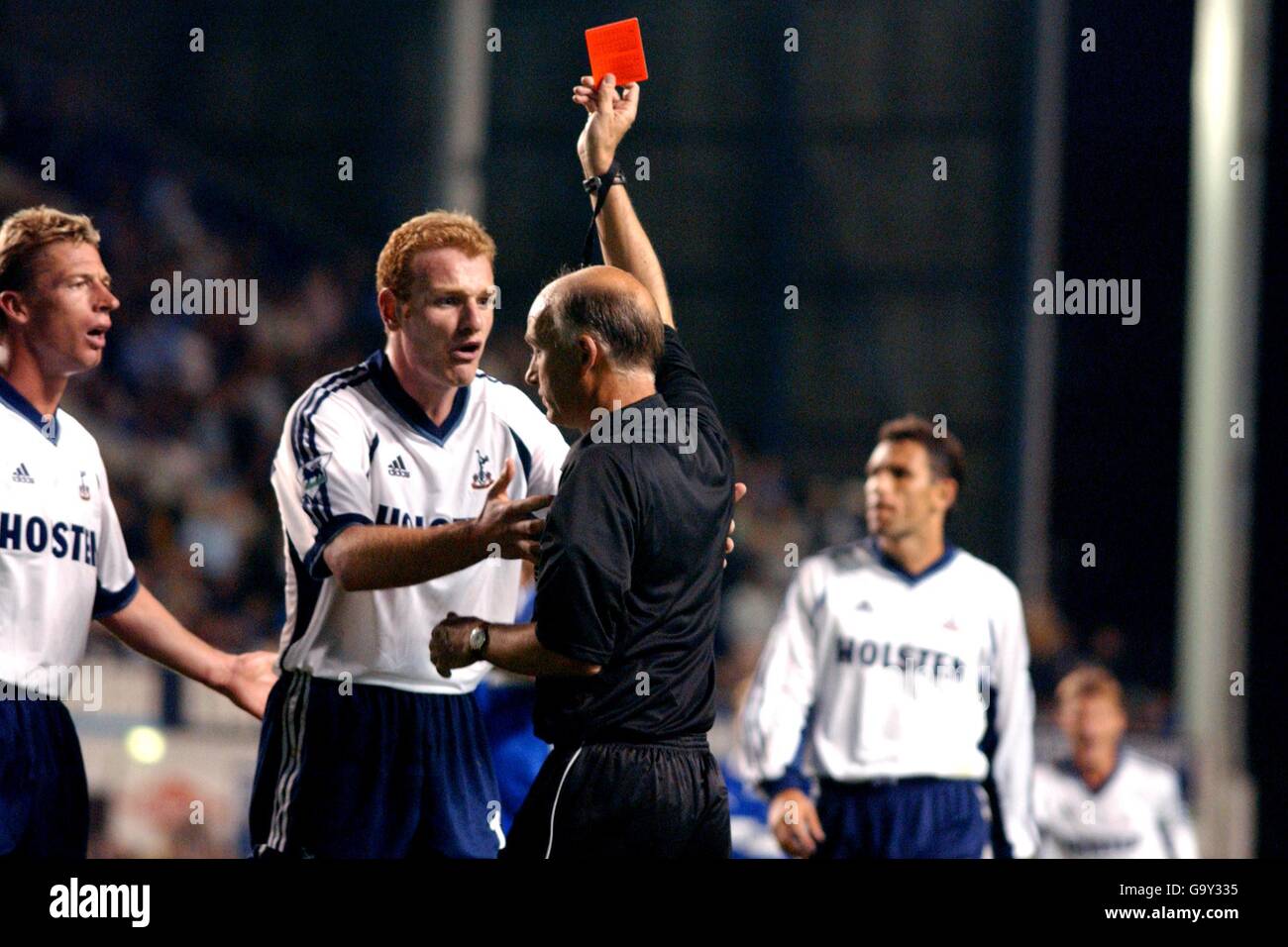 Tottenham's Gary Doherty cannot belive it as referee David Elleray ...