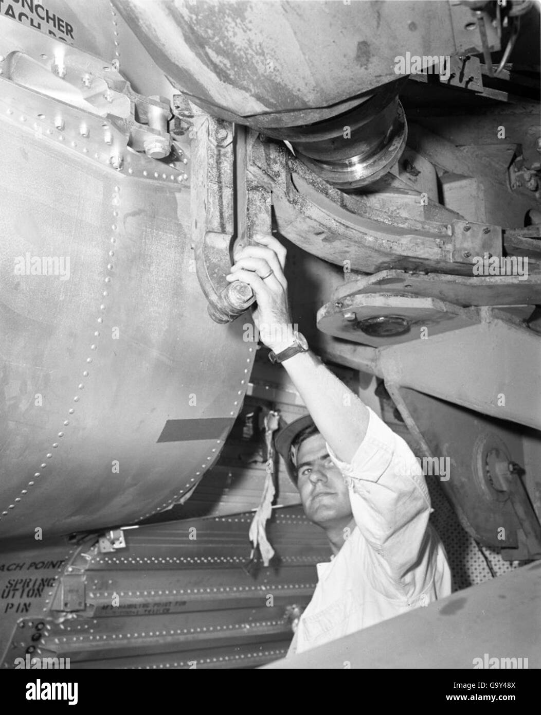 Atlas missile 12A undergoing first inspection wave, showcasing early ...