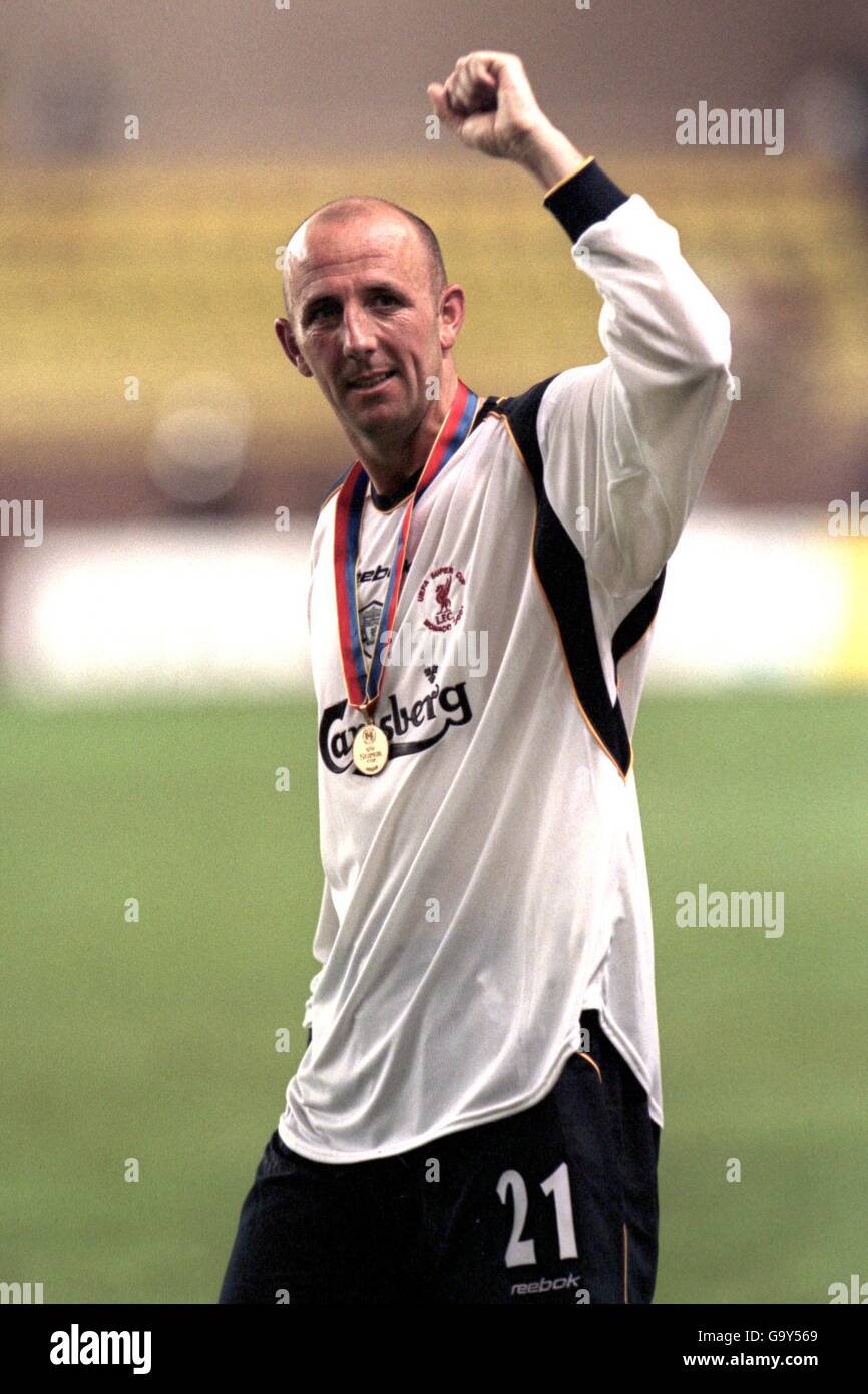 Liverpools gary mcallister celebrates winning the uefa super cup hi-res ...