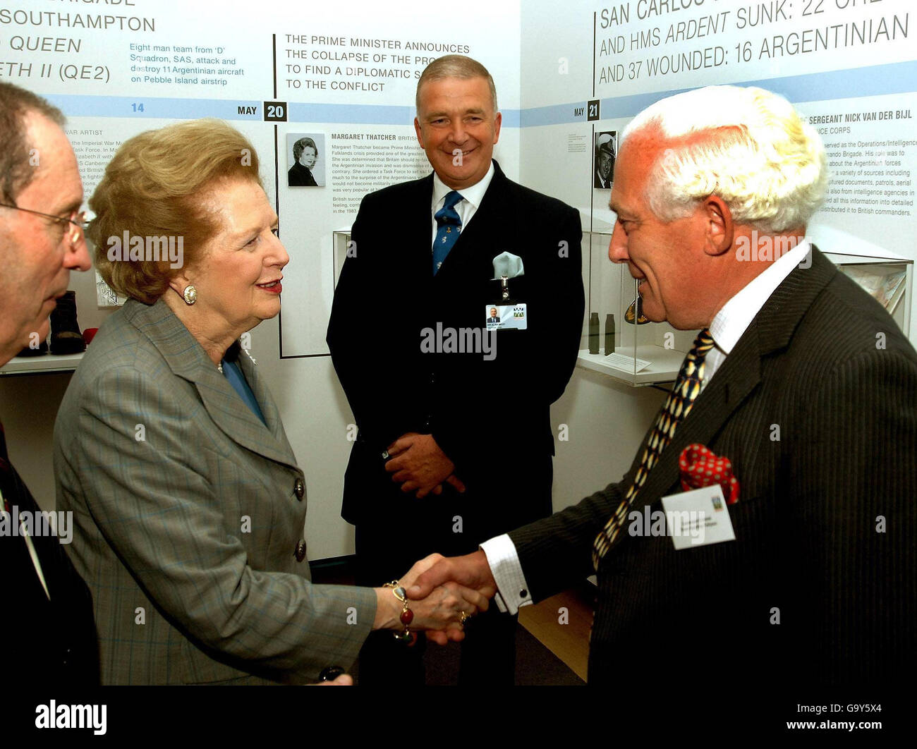 Baroness Thatcher shakes hands with Major Ewen Southby-Tailyour after ...