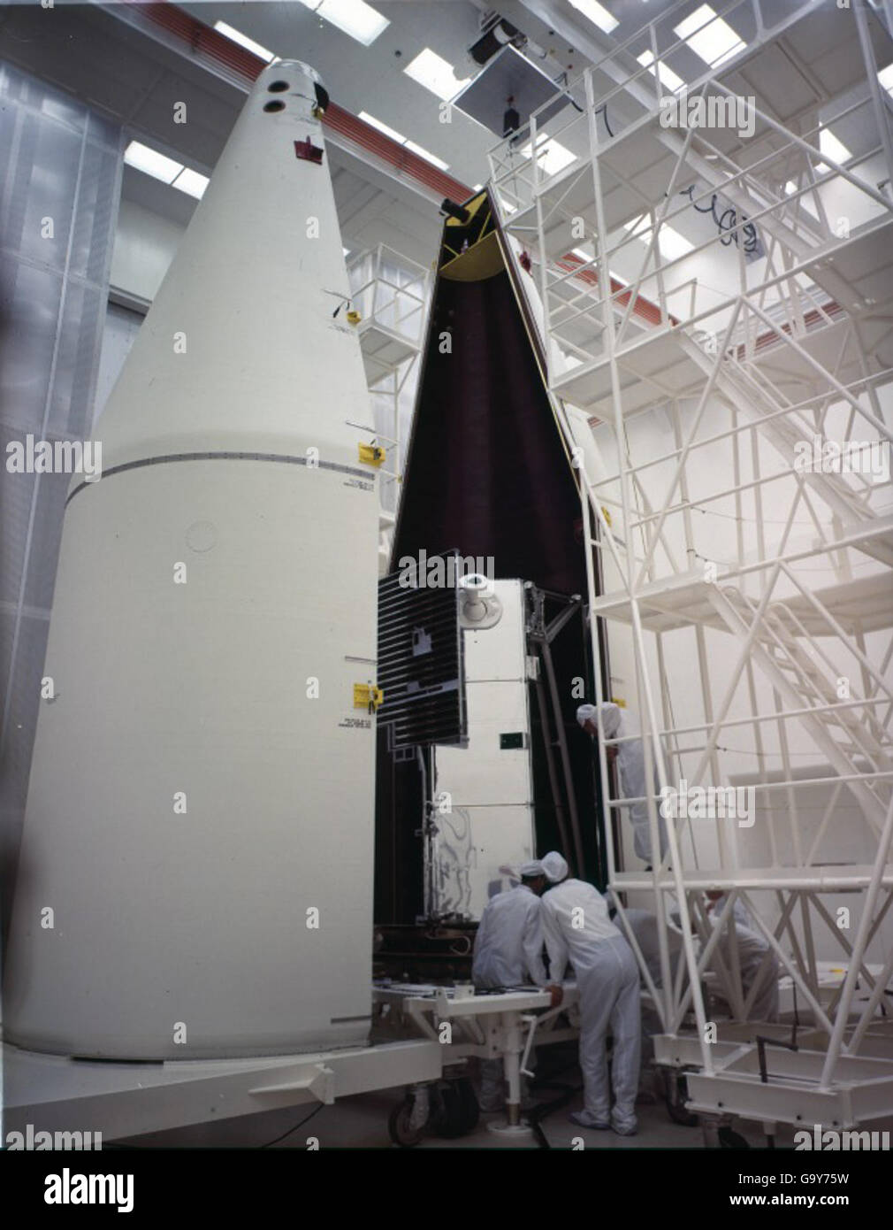 This image captures an Atlas missile on the launch pad just before ...
