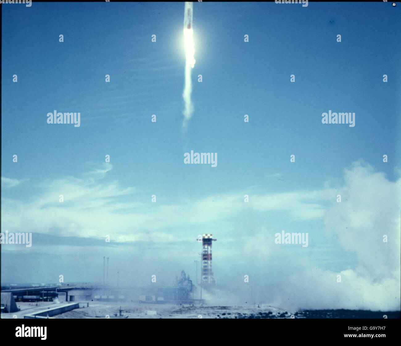 Engineers conduct final checks on the Atlas missile before a test ...