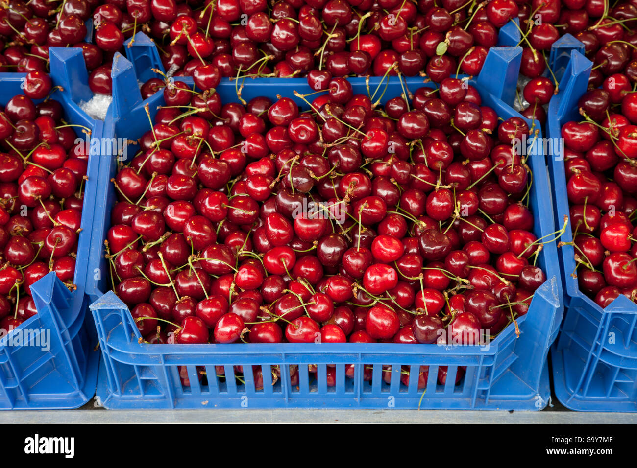 Box of cherries at a market stall Stock Photo - Alamy
