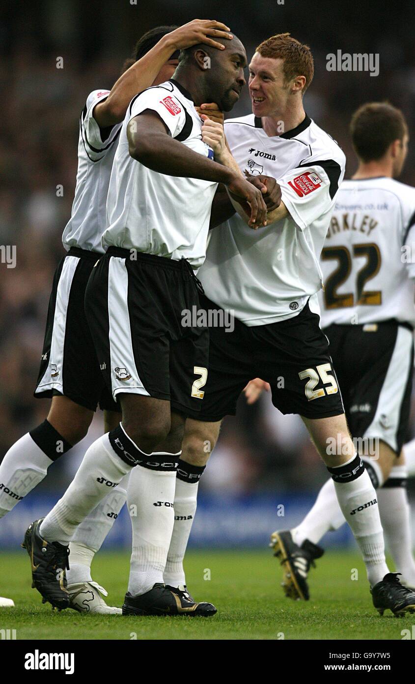 Derby countys moore the opening goal of the game hi-res stock ...