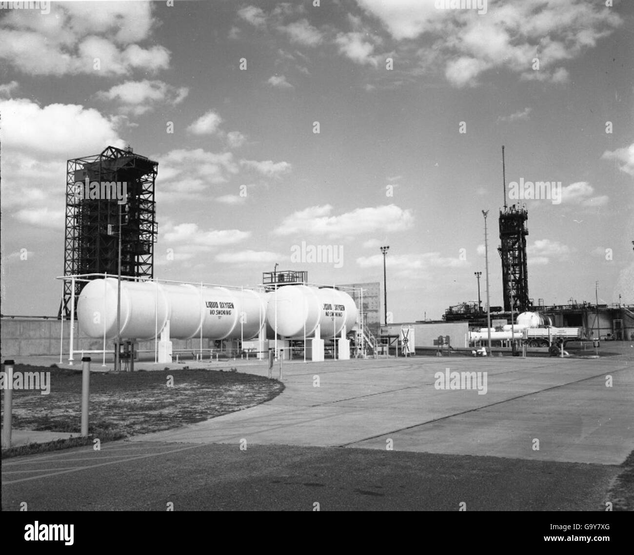 An Atlas missile launch pad being prepared for a test, showcasing the ...