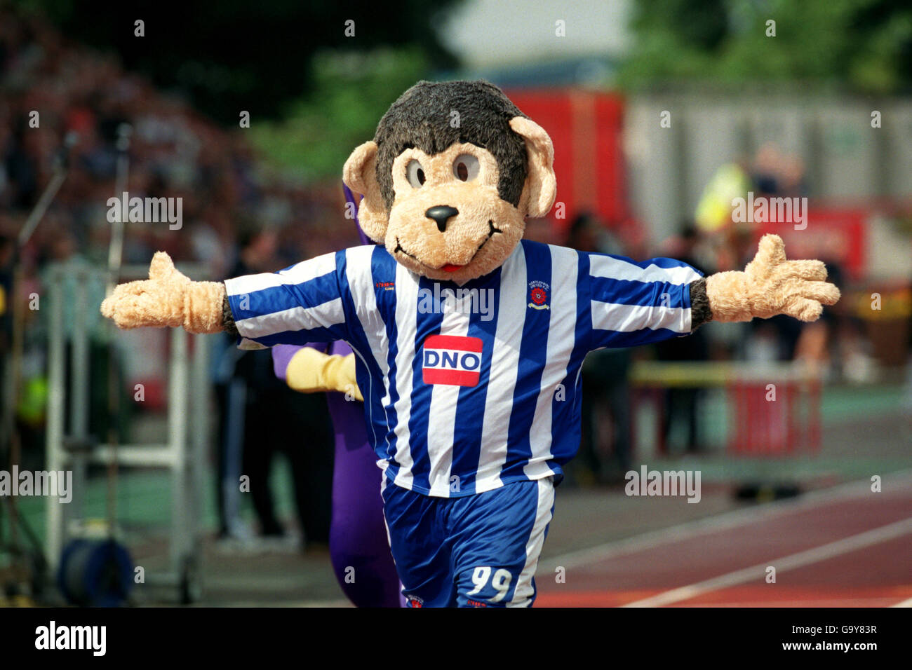 Angus the monkey celebrates winning the mascot race hi-res stock ...