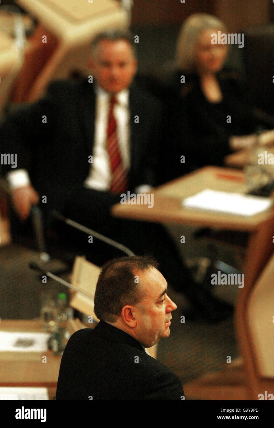 Scottish Labour Party leader Jack McConnell (top left) watches as SNP ...