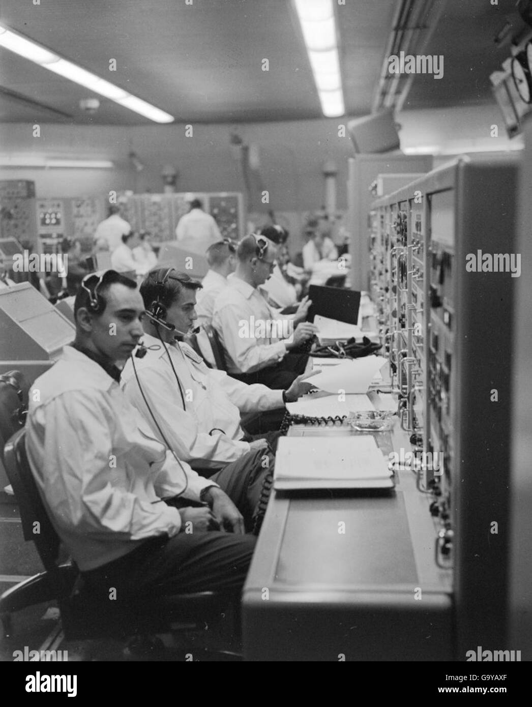 A dramatic shot of an Atlas missile rocket engine firing during an ...