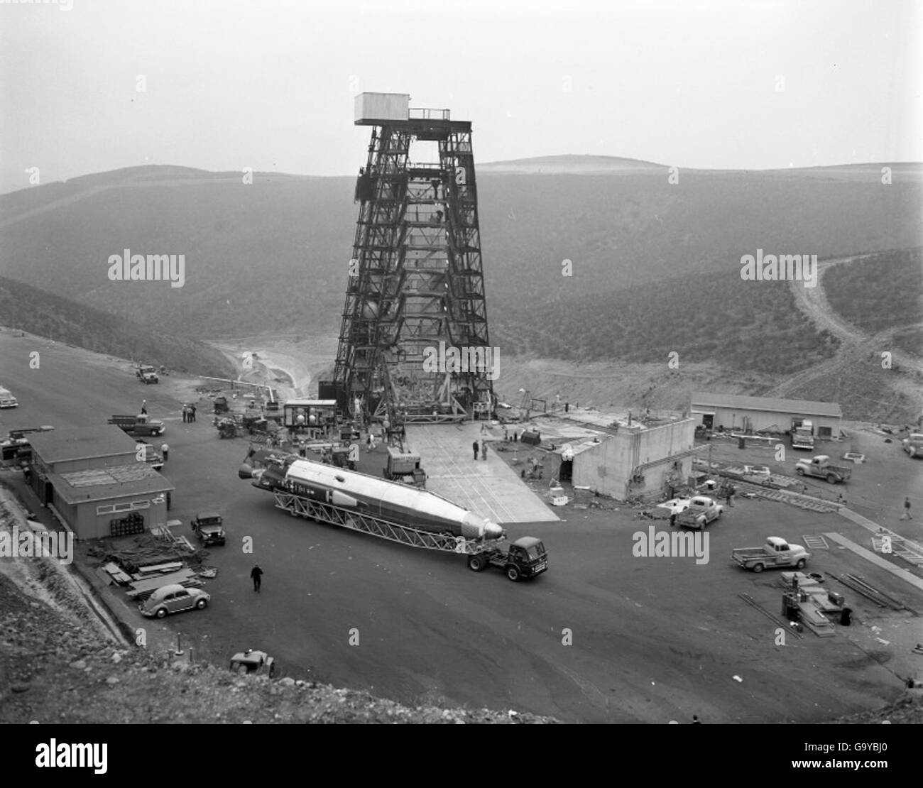 The powerful thrust of an Atlas missile’s rocket engine during an early ...