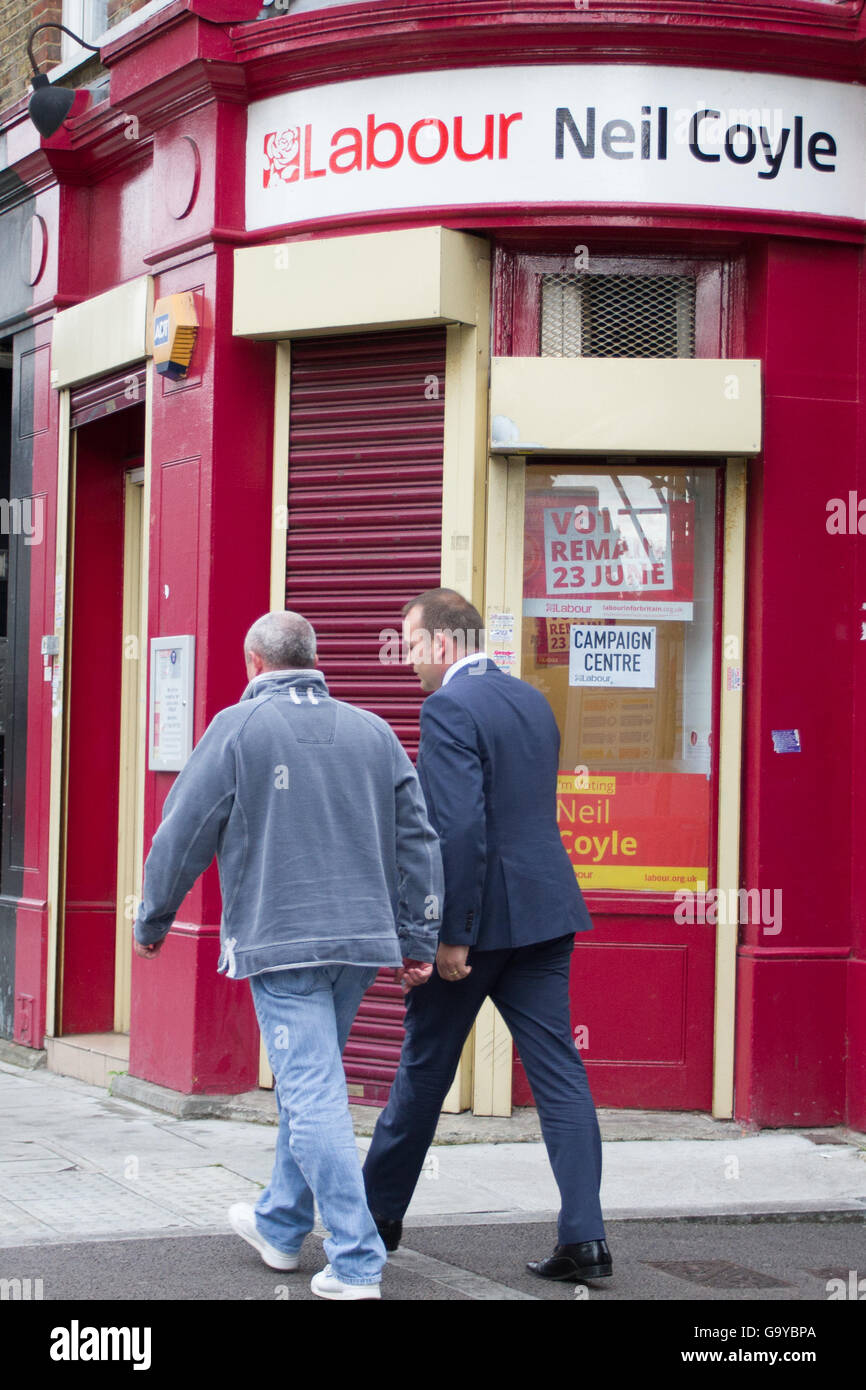 London, UK. 1st July 2016. Neil Coyle MP at his weekly surgery in Tower ...