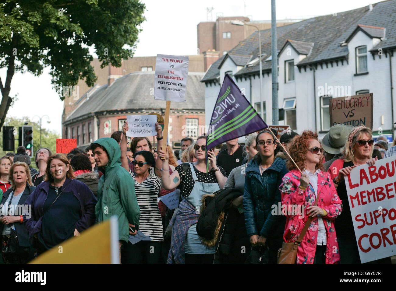 Cardiff, UK. 1st July, 2016. Cardiff rally defending the Labour Leader ...