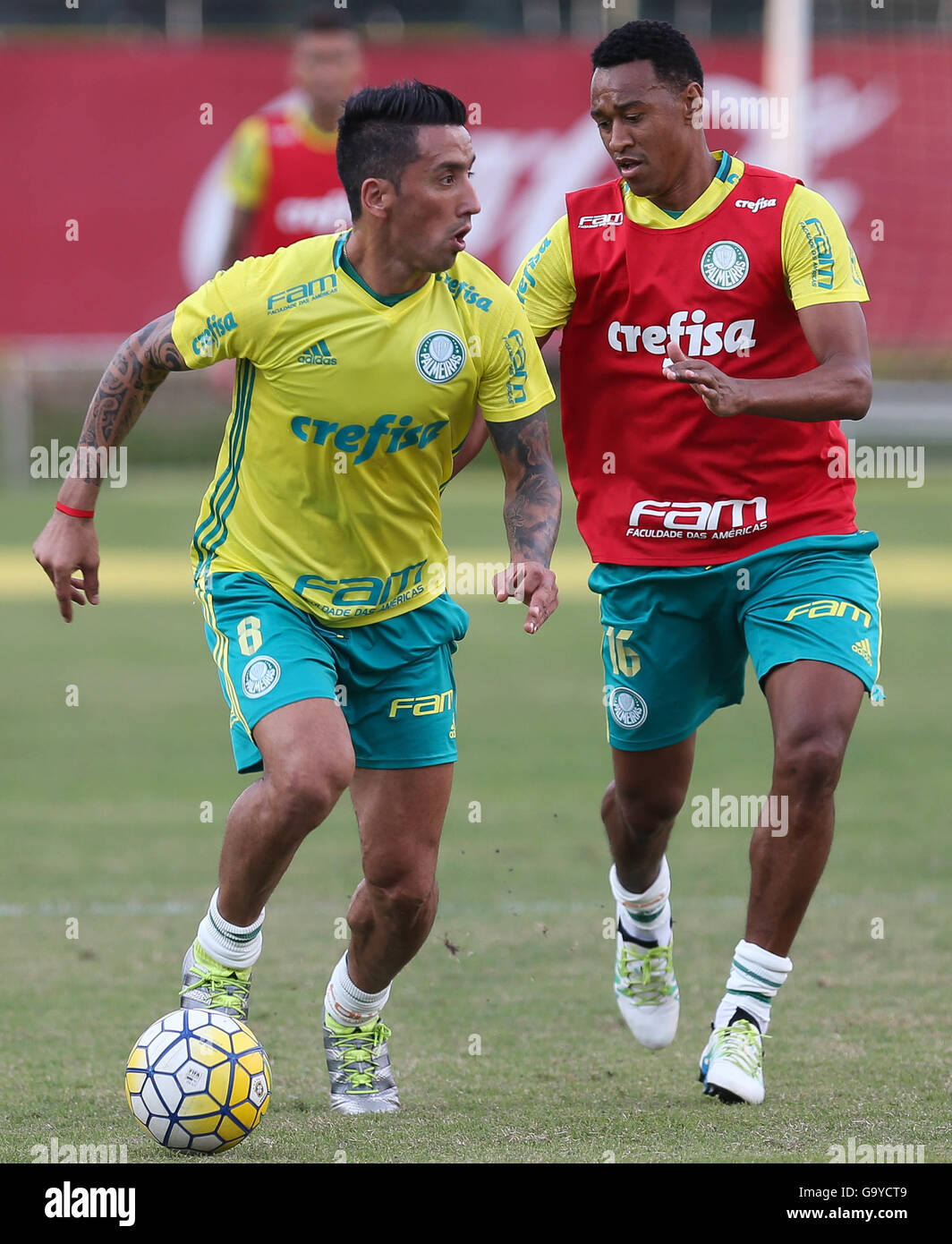 SAO PAULO, Brazil - 07/01/2016: TRAINING OF PALM TREES - Players Lucas ...
