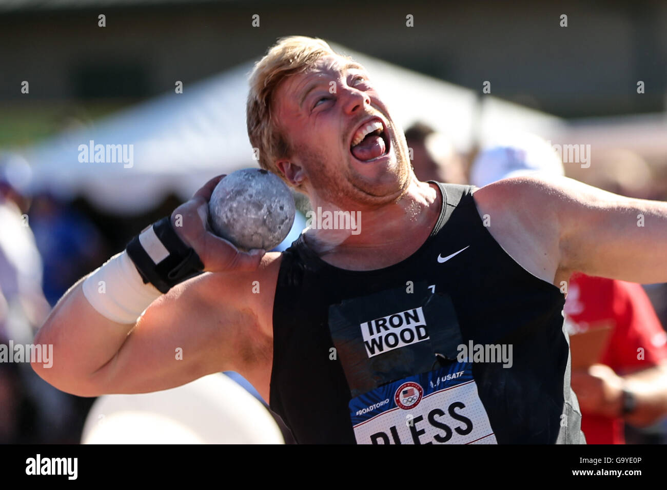 July 1, 2016 - DAVID PLESS throws the shot at the USA Track & Field ...