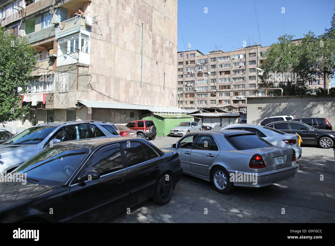 Yerevan, Armenia. 30th June, 2016. Cars in a backyard in Yerevan ...