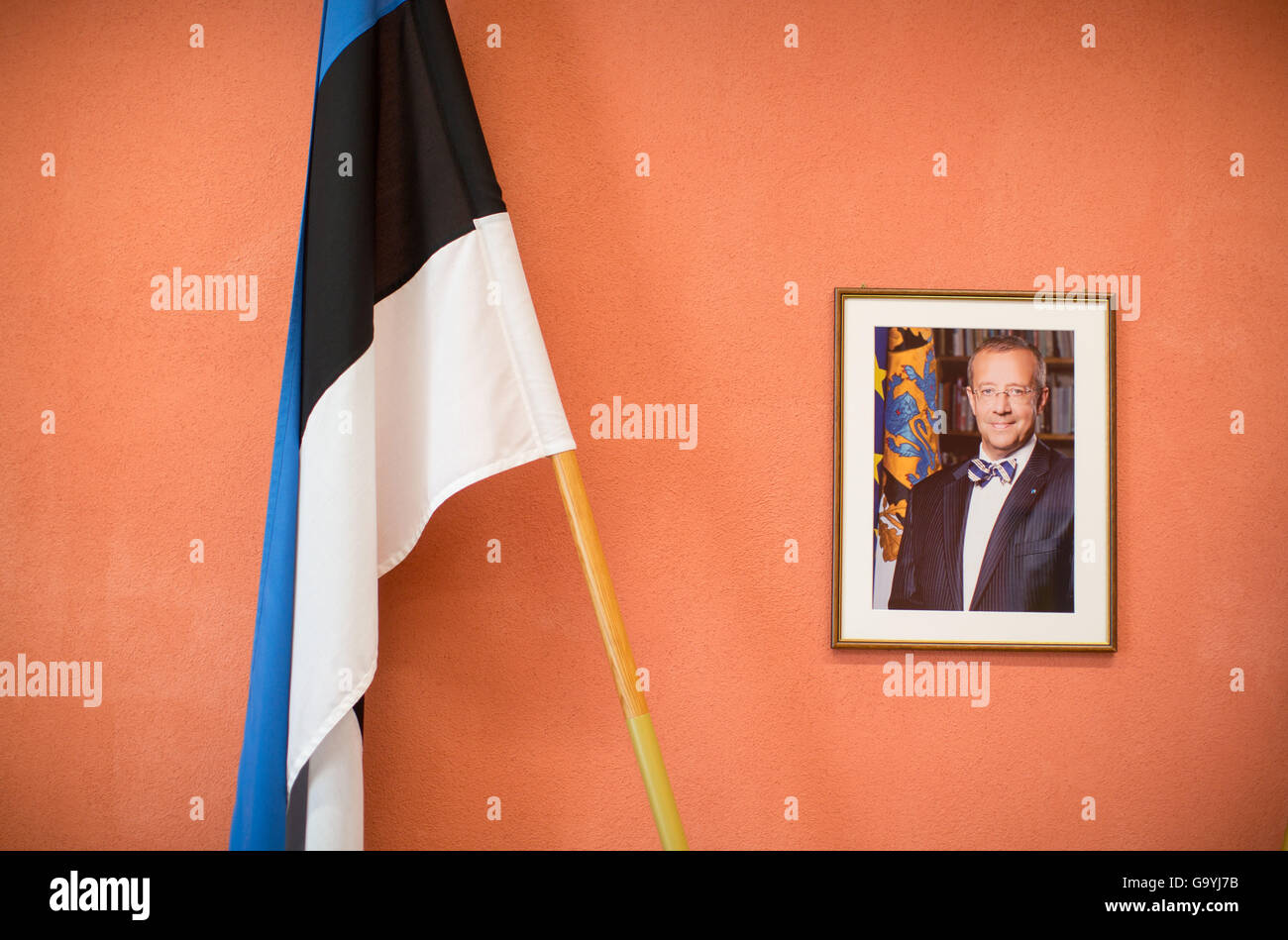 Narva, Estonia. 1st June, 2016. A photo of the president of the ...
