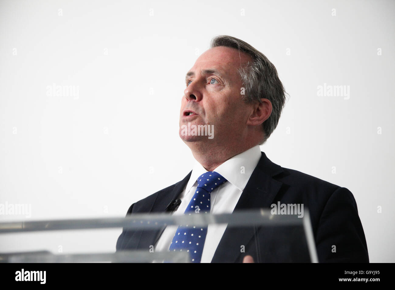 London, UK. 4th July, 2016. Dr Liam Fox stand for the Conservative ...