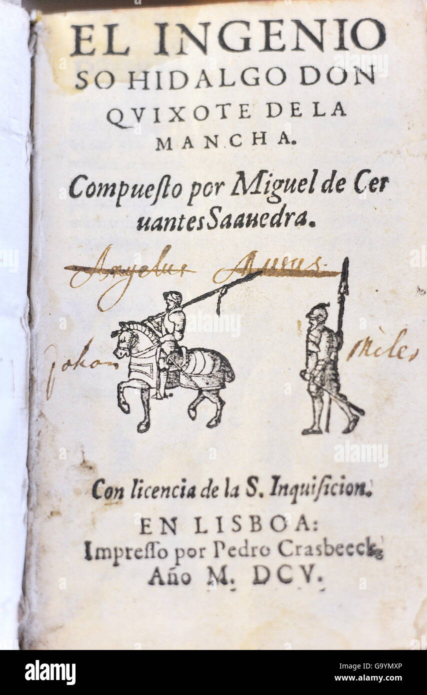 First edition of Don Quixote from 1605 display in a Spanish Library in ...
