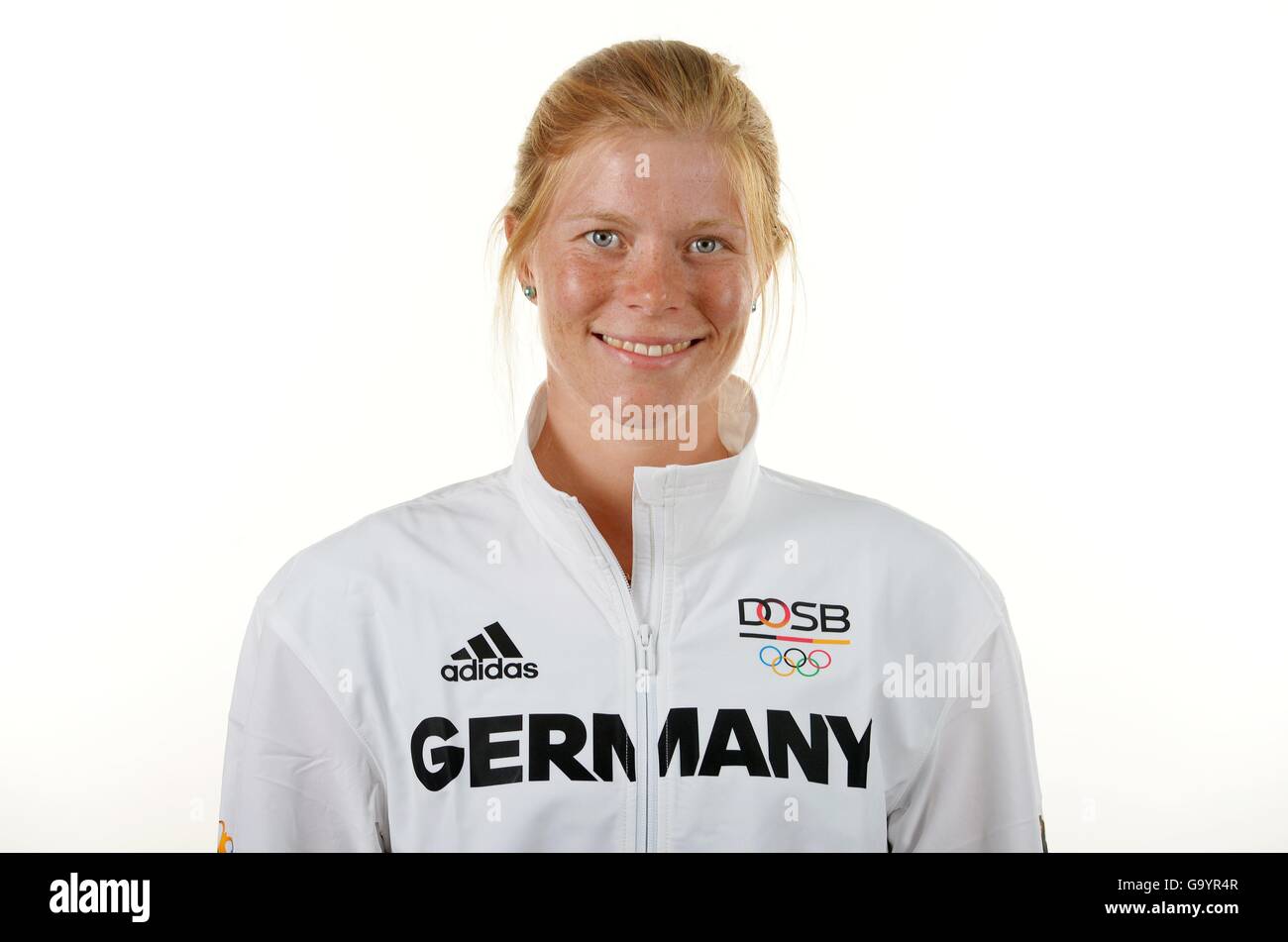 Hannover, Germany. 04th July, 2016. Annika Schleu poses at a photocall ...