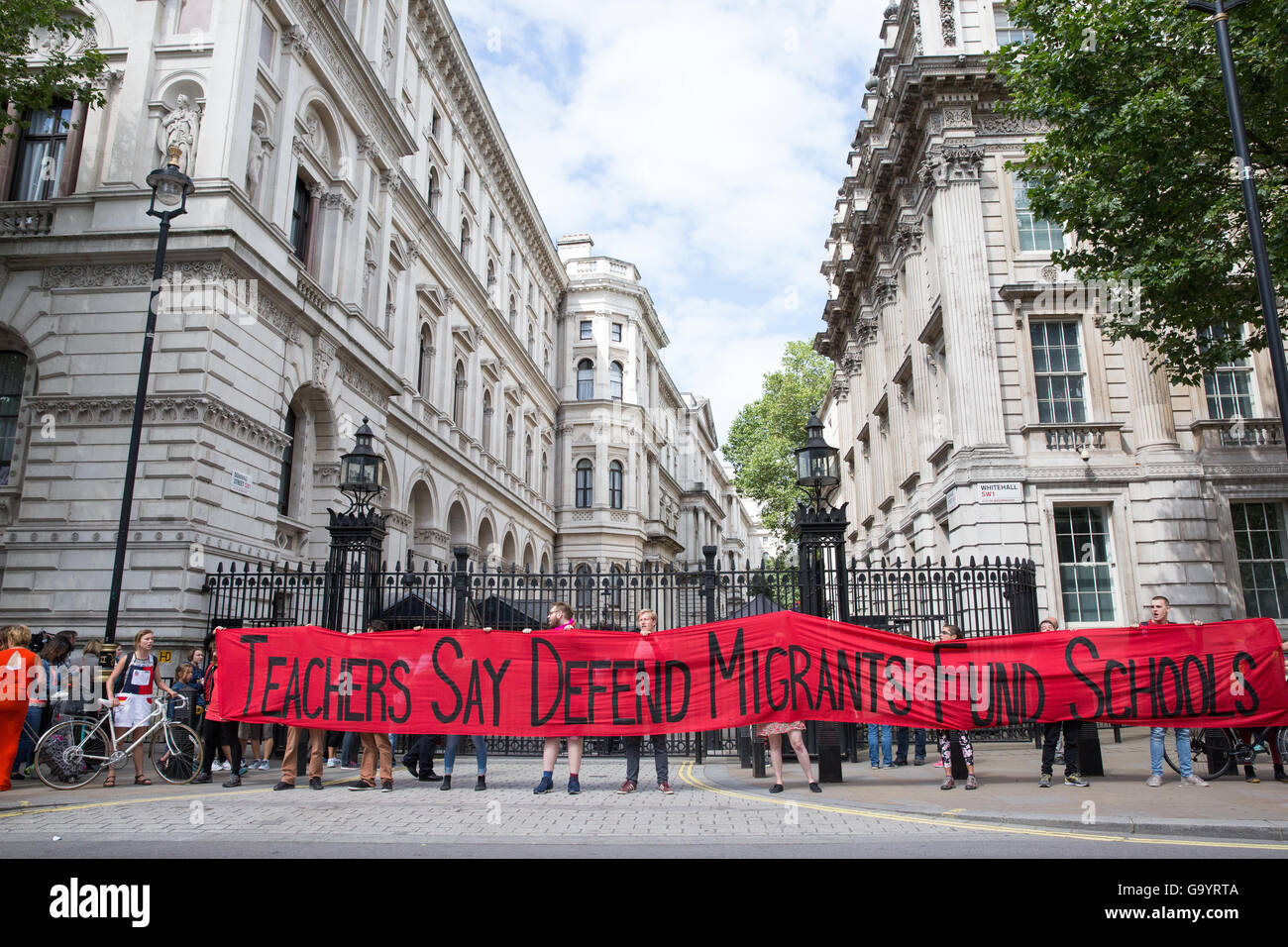 London, UK. 5th July, 2016. Striking teachers protest outside Downing ...