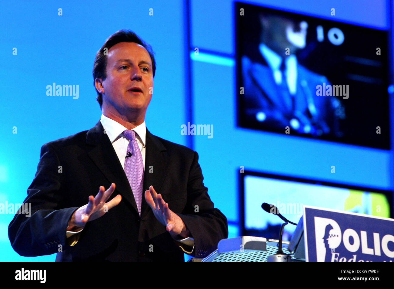David Cameron leader of the Conservative Party gives his speech to the ...