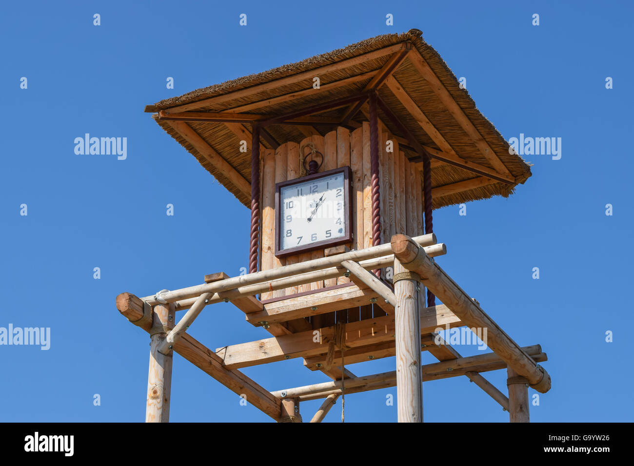 The wooden clock tower. for time tracking in a village in the old days ...