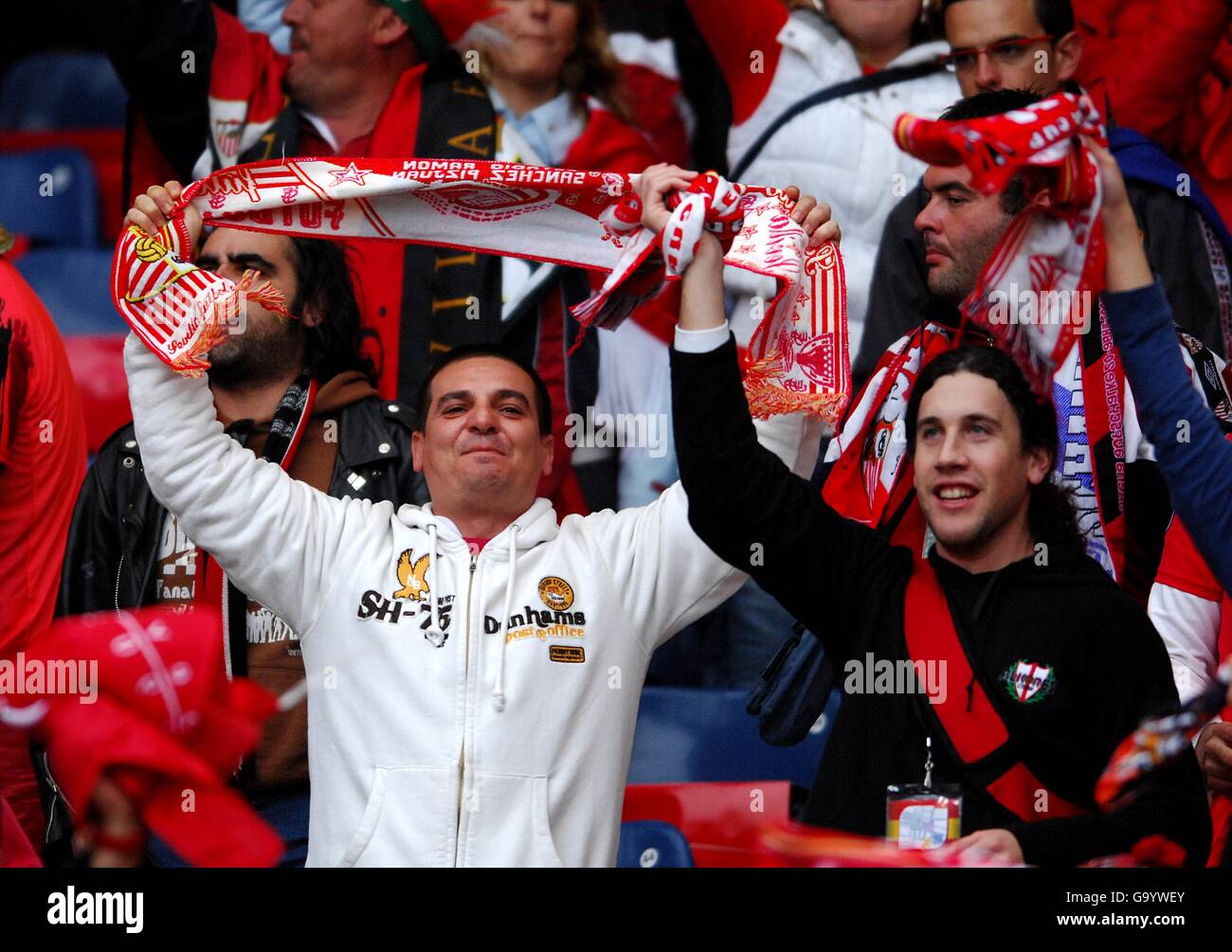 Sevilla fans show support for their side prior to kick off Stock Photo ...