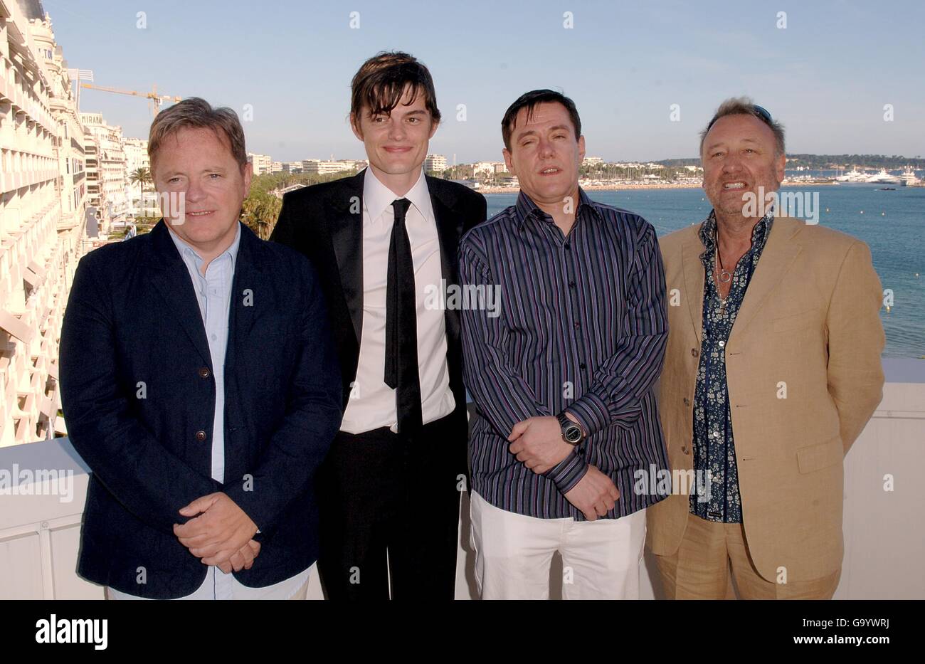 Sam Riley (second left) and members of Joy Division, Bernard Sumner ...