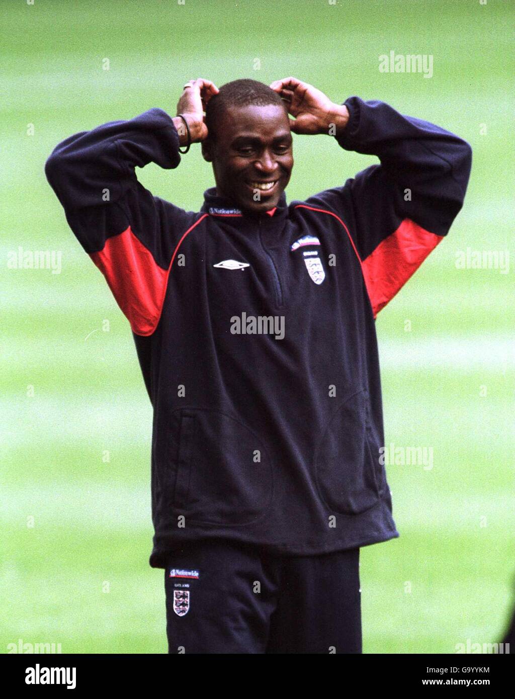 England's Andy Cole has a laugh during the training session Stock Photo ...