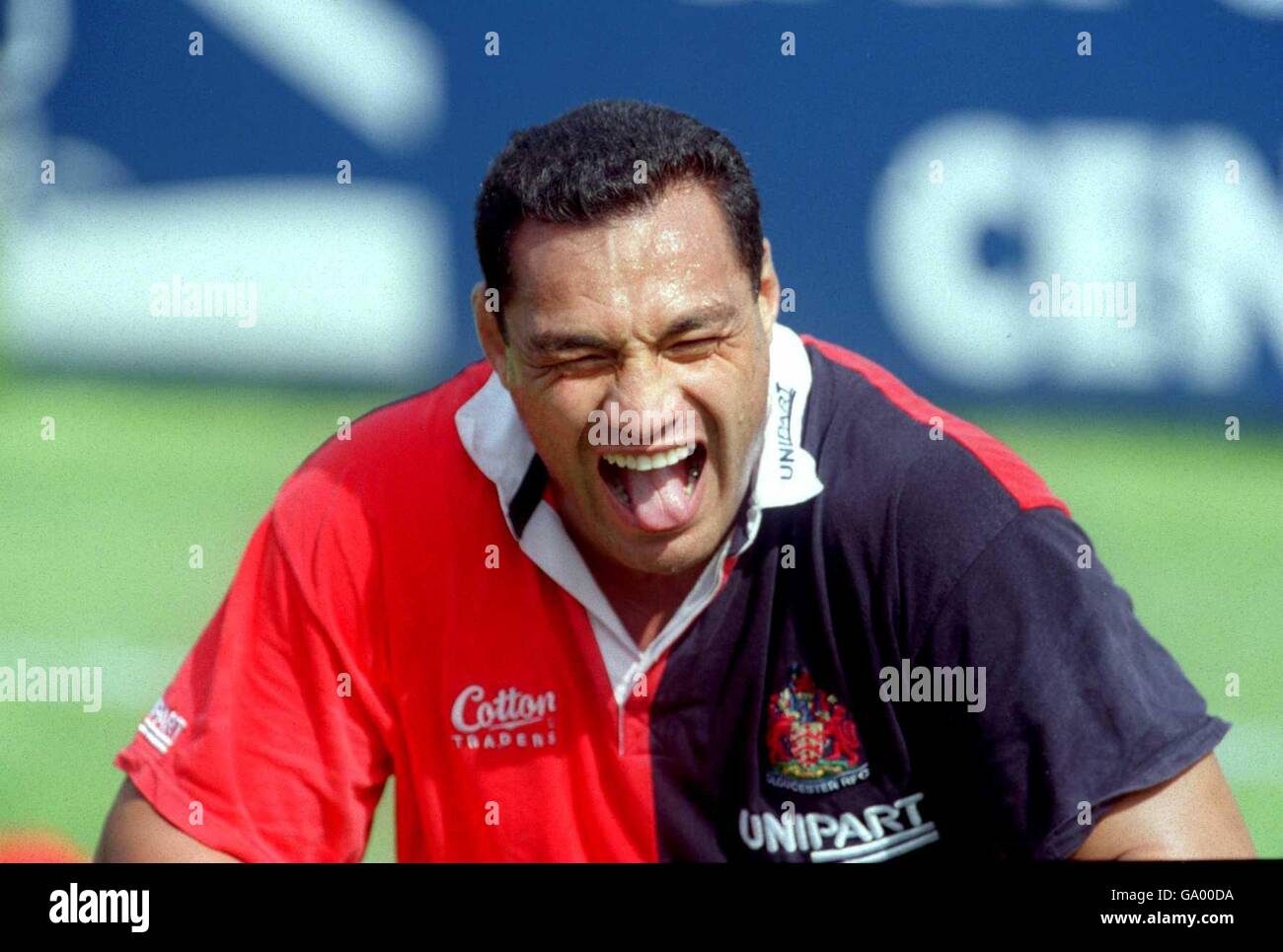 Gloucester's Junior Paramore practises his haka expressions Stock Photo ...