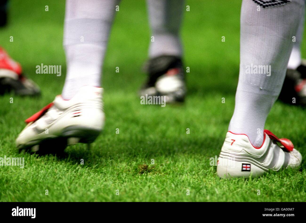 England captain David Beckham's boots, sporting his number seven and a ...