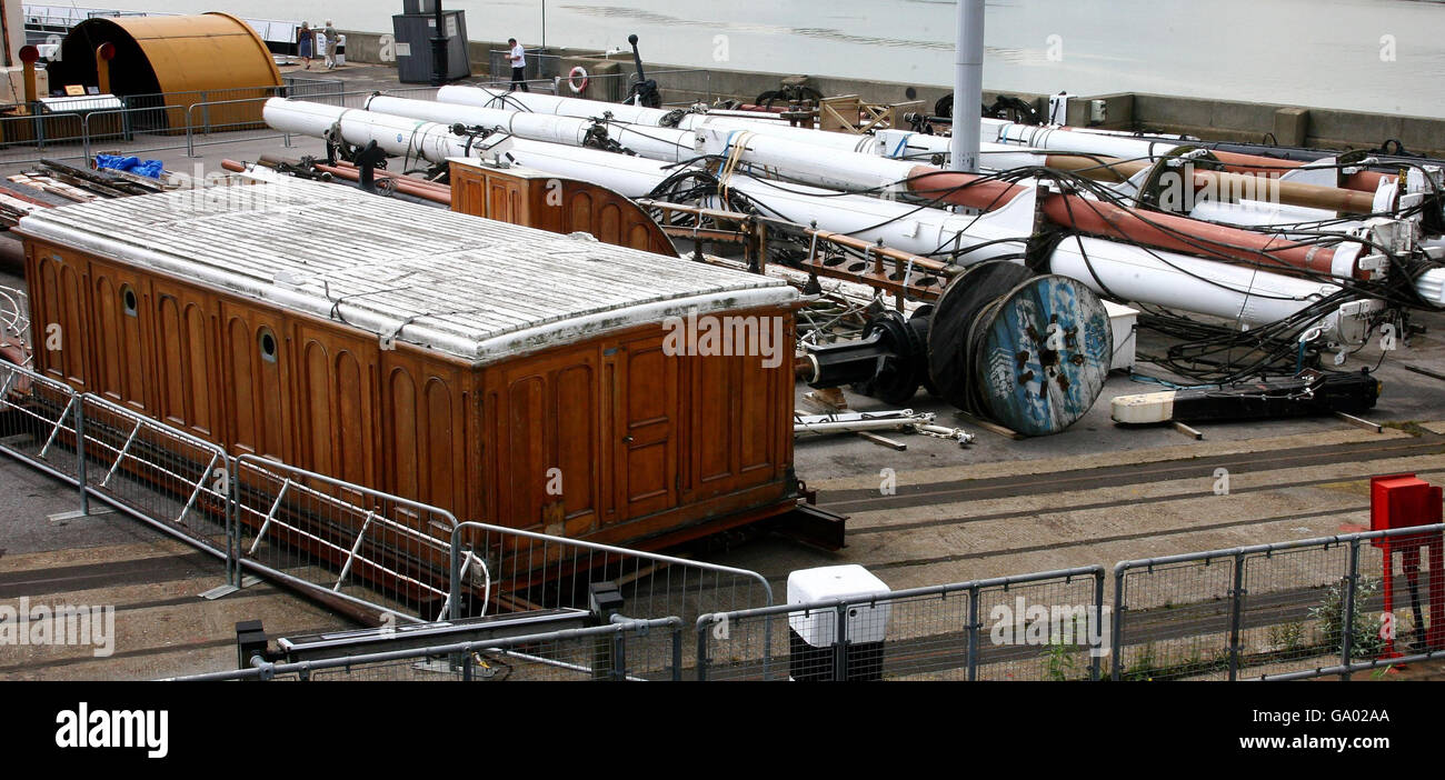The masts, deck houses and riggings of the Cutty Sark at the Historic ...