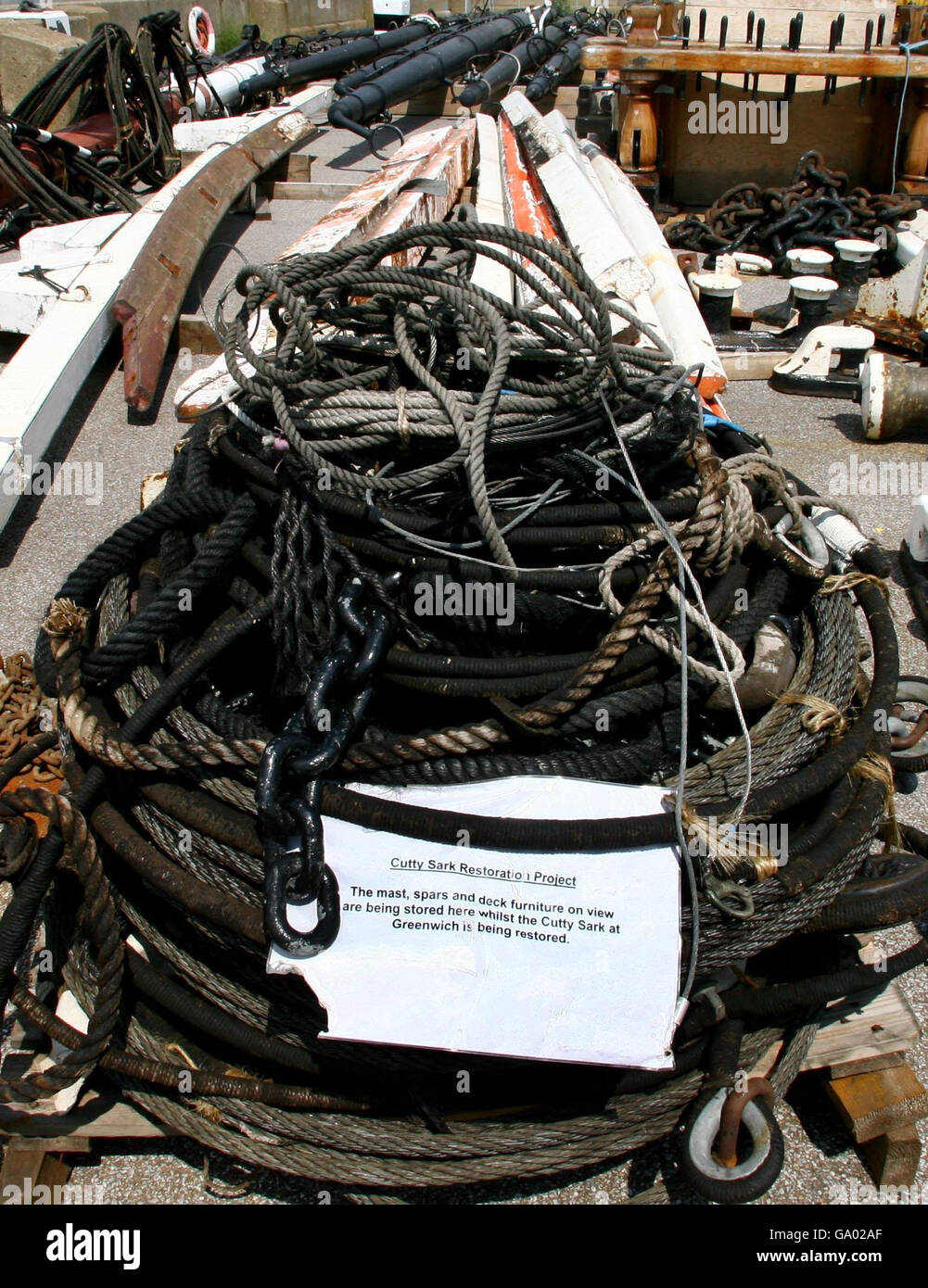 Cutty Sark fire. The rigging of the Cutty Sark at the Historic Dockyard ...