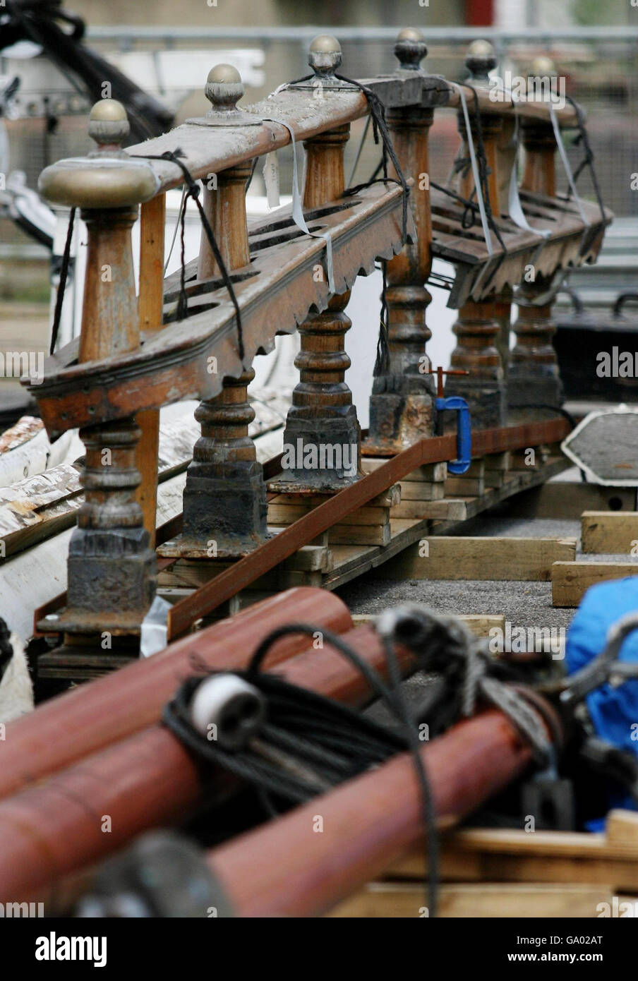 Deck parts of the Cutty Sark at the Historic Dockyard in Chatham, Kent ...