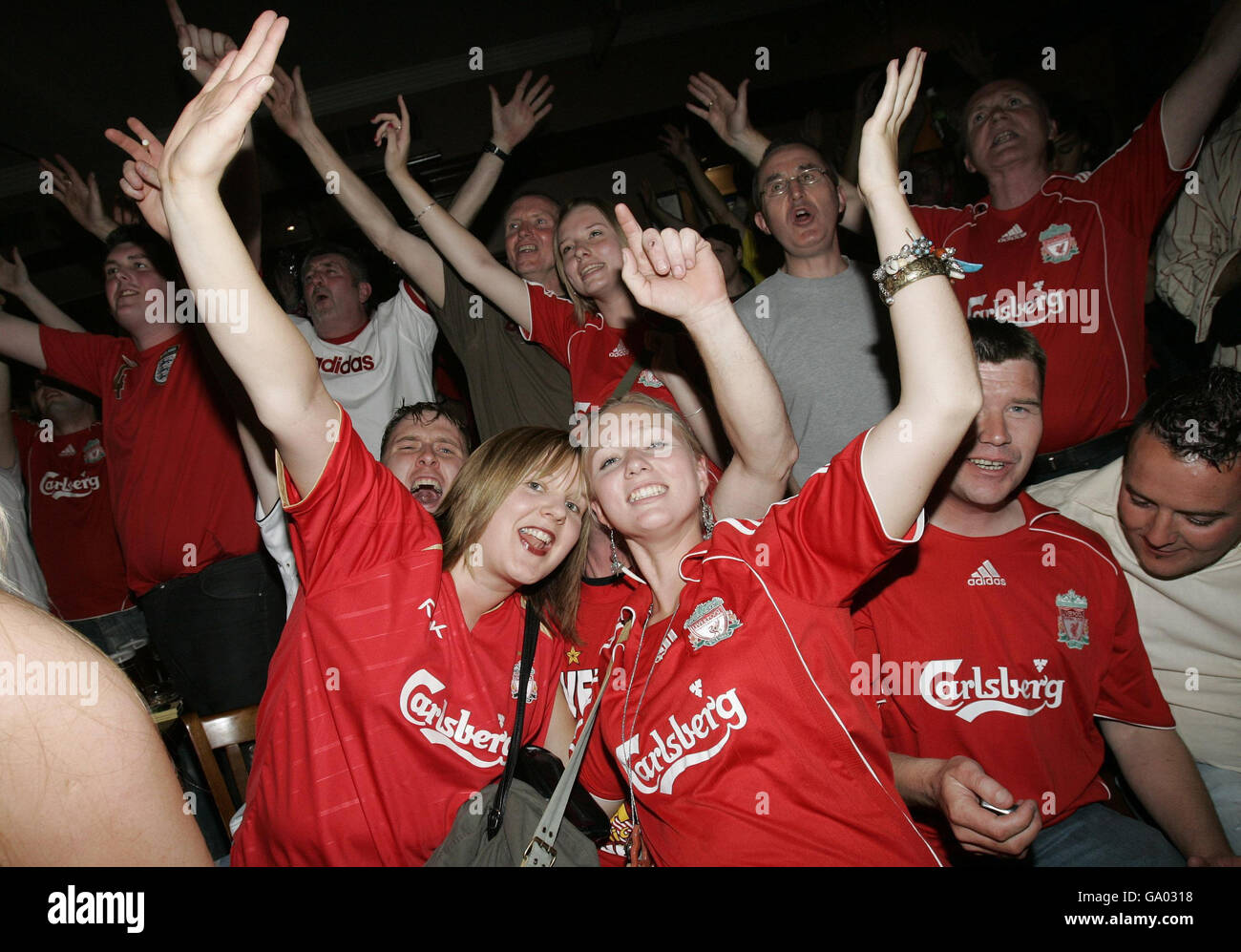Liverpool fans cheering hi-res stock photography and images - Alamy