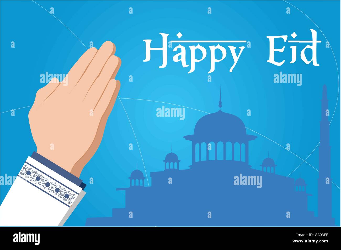happy eid mubarak islamic greetings with mosque background vector ...