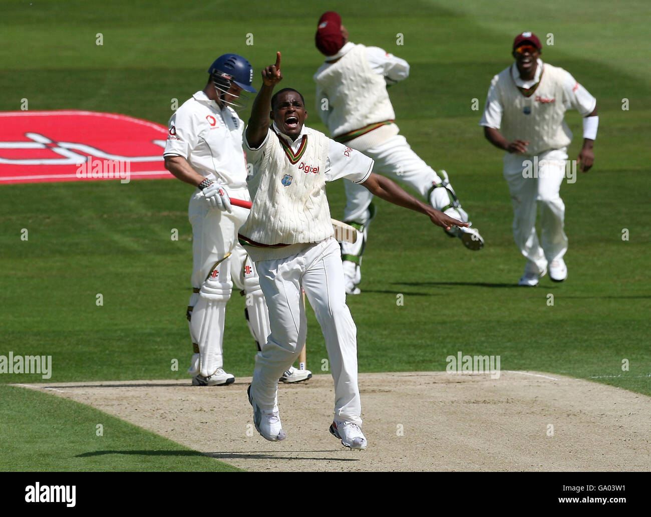 West Indies's Daren Powell celebrates after dismissing England's Andrew ...