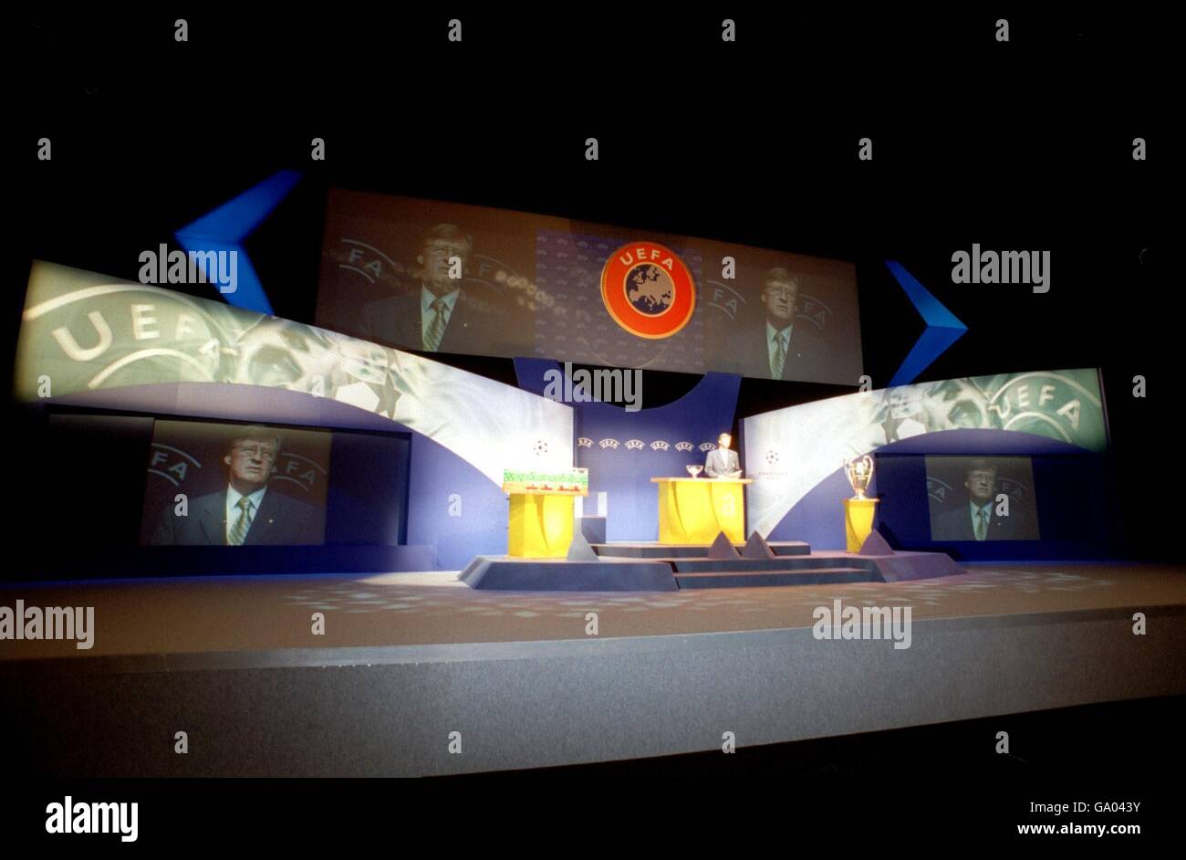 A general view of the stage for the UEFA Champions League draw Stock ...