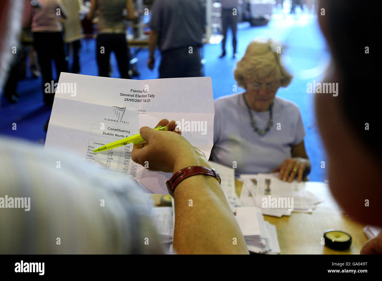 Counting of election votes is underway at the RDS in Dublin Stock Photo ...