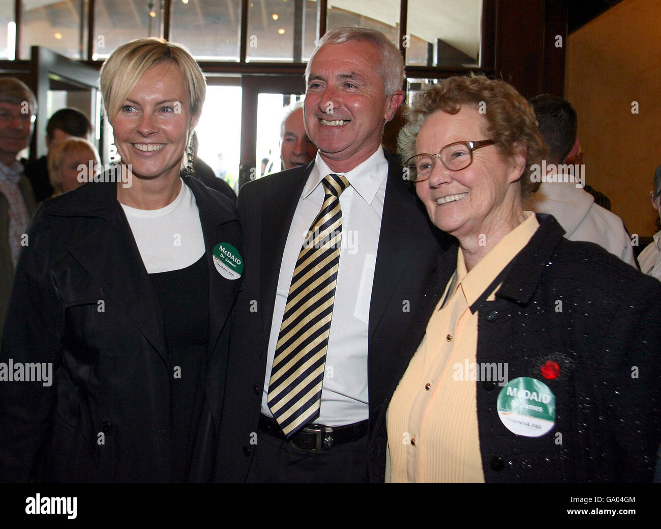 Fianna Fail's Jim McDaid, is greeted by his mother Nellie (right) and ...