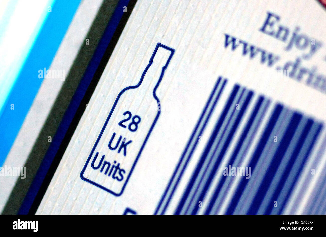 Government health warning for alcoholic drinks Stock Photo - Alamy