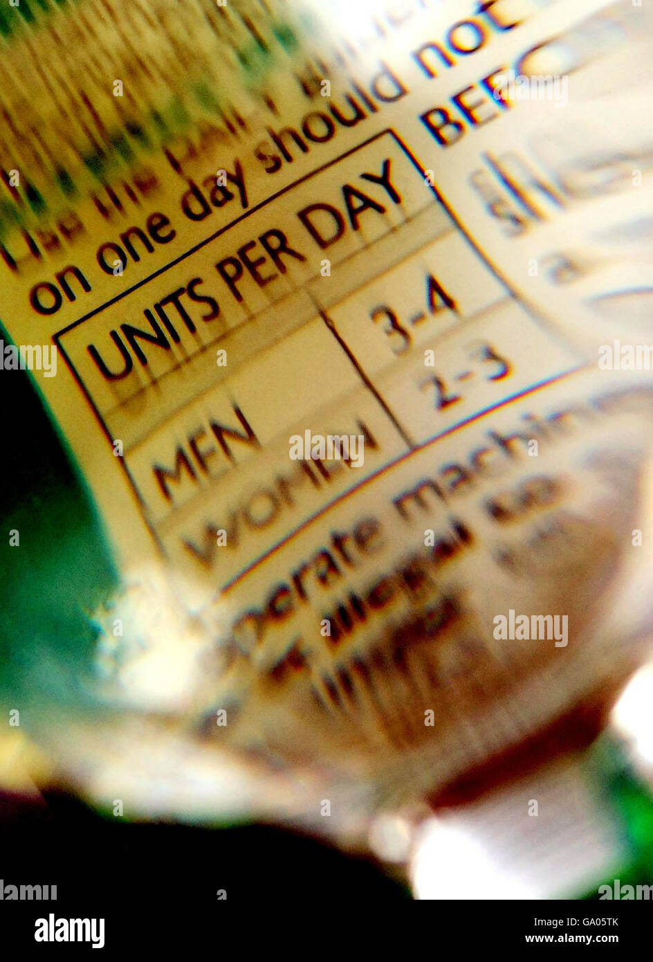 Government health warning for alcoholic drinks Stock Photo - Alamy