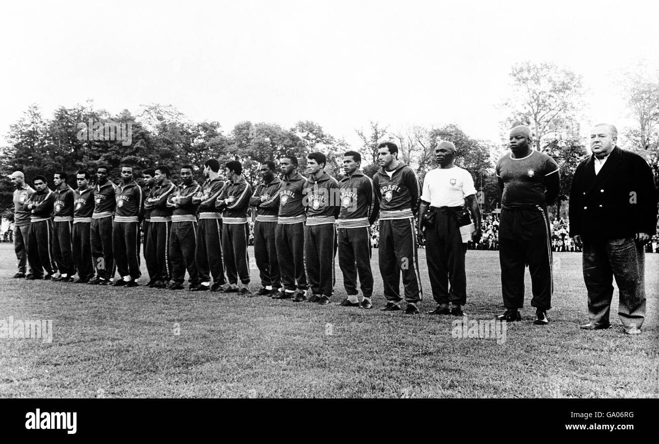 The Brazil team line up during a training session with coach Vicente ...