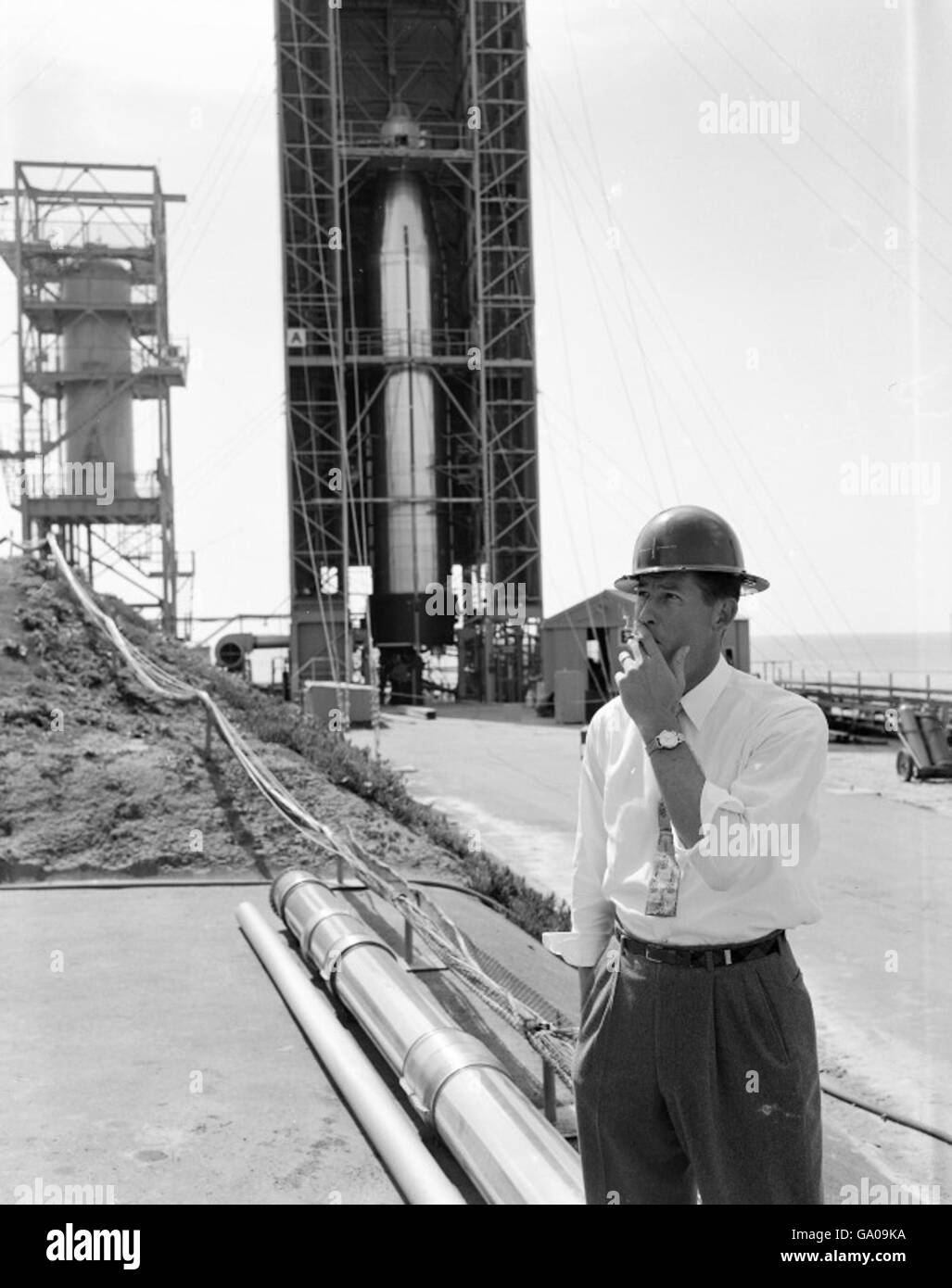 An Atlas missile launch during the early stages of ICBM development ...