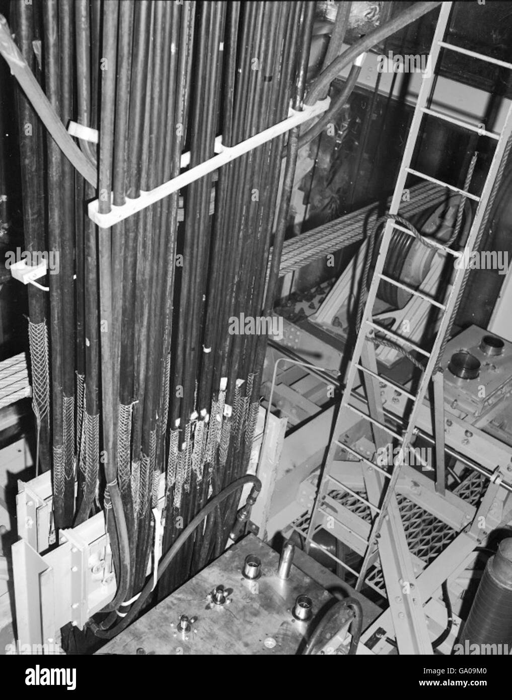 GD Astronautics Atlas missile test showing missile on launch pad with ...