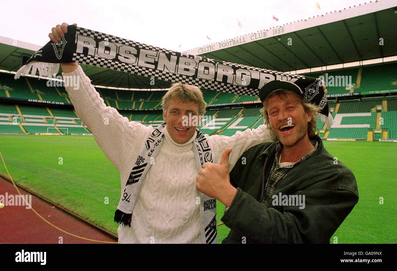Two Rosenborg fans manage a smile during a look around Celtic Park even ...