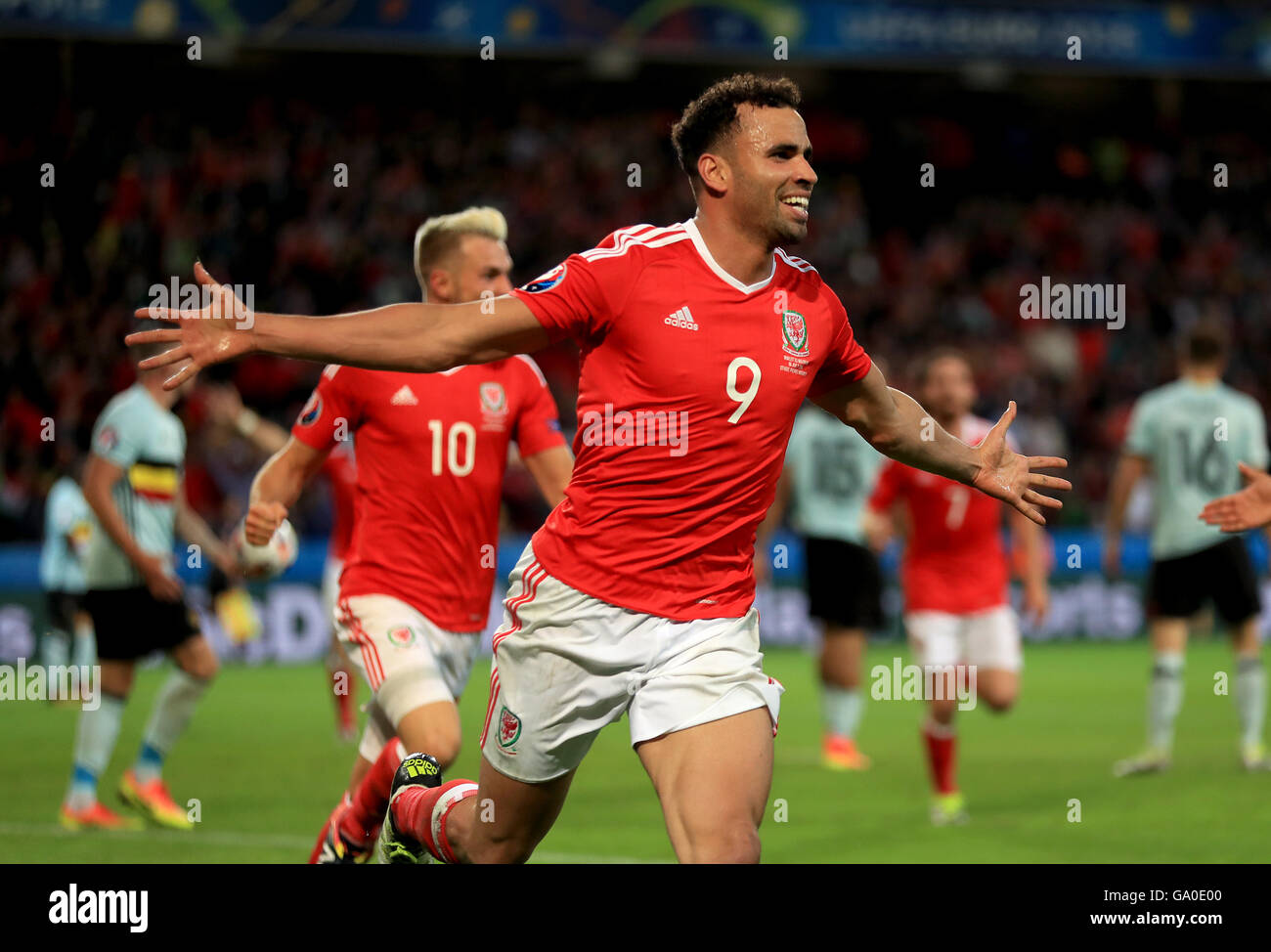 Wales' Hal Robson-Kanu celebrates scoring his side's second goal of the ...