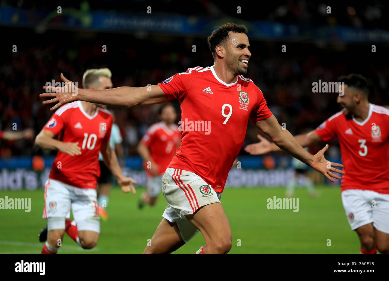 Wales' Hal Robson-Kanu celebrates scoring his side's second goal of the ...